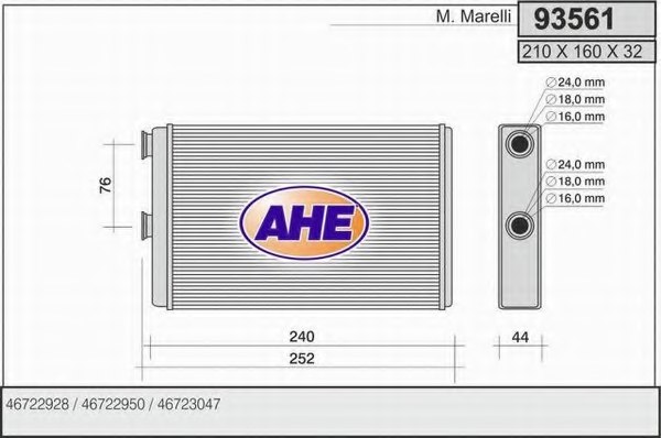 46722928,FIAT 46722928 Heat Exchanger, interior heating for FIAT