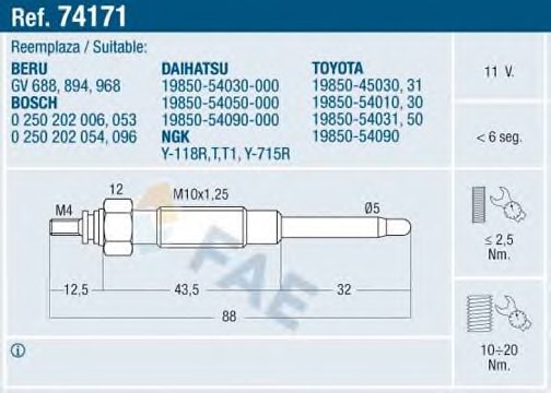 1985054030,TOYOT 19850-54030 Glow Plug for TOYOT