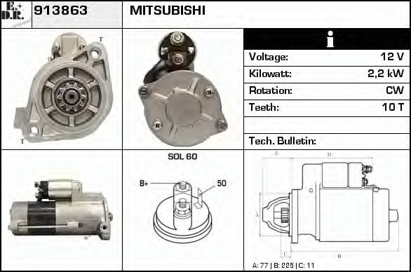 1810A050,MITSUBISHI 1810A050 Starter for MITSUBISHI